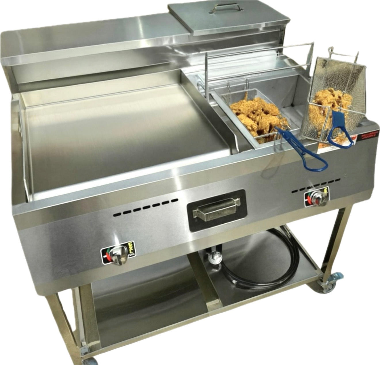 Deep Fryer and Griddle Cart | 20" Griddle | 30 lb 3.5 Gallon Single Ta ...
