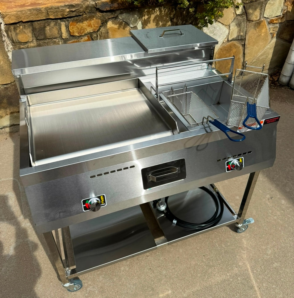 Deep Fryer and Griddle Cart | 20" Griddle | 30 lb 3.5 Gallon Single Ta ...